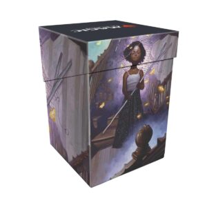 ultra pro - mtg duskmourn 100+ deck box commander aminatou, veil piercer for magic: the gathering, protect and store up to 100+ double sleeves standard cards for mtg, secure lid, vibrant mtg art