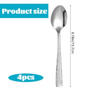 YUXIANLB 4 Pcs Hammered Dinner Spoons Set, Stainless Steel Teaspoons, Dessert Spoons with Squared Edge, Soup Spoons&Tablespoons for Home, Kitchen, Restaurant