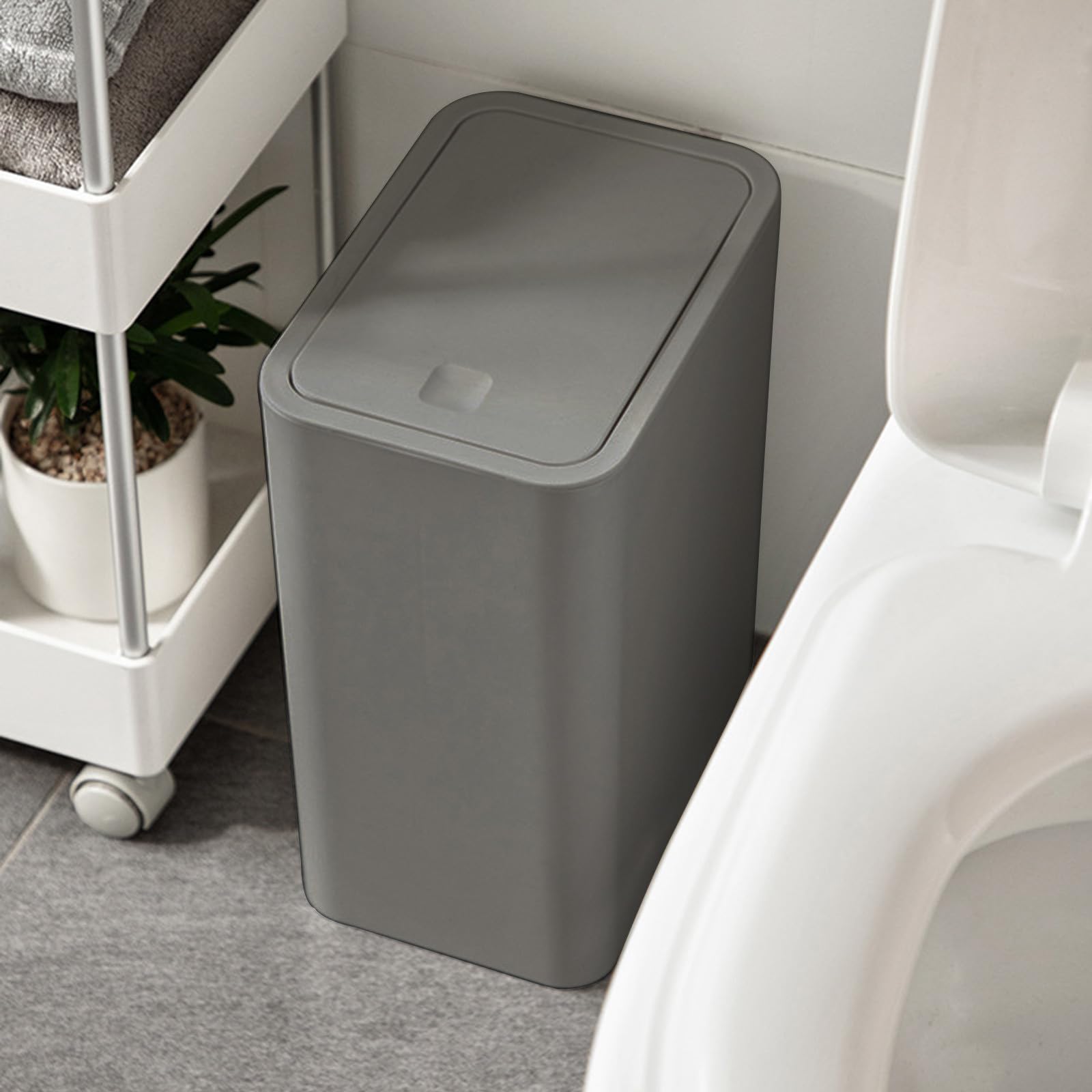 Bathroom Trash Can with Lid, Small-Size Garbage Can with Press Lid, Plastic Wastebasket with Popup Lid, Small Trash Bins for Toilet, Office, Bedroom, Living Room Day Use