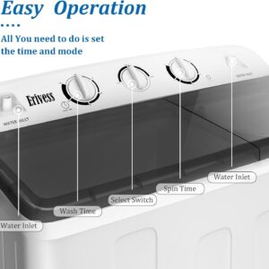 Erivess Compact Mini Twin Tub 32 lbs Washing Machine with Drying Rack& 10 Hangers, 20 lbs Washer Mini Compact Laundry Machine and 12 lbs Spinner, Convenient and Efficient for Dorms, Apartment