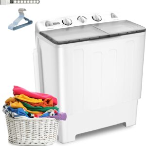 Erivess Compact Mini Twin Tub 32 lbs Washing Machine with Drying Rack& 10 Hangers, 20 lbs Washer Mini Compact Laundry Machine and 12 lbs Spinner, Convenient and Efficient for Dorms, Apartment