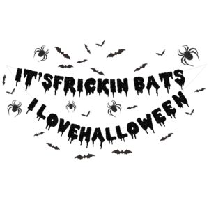 it's frickin bats i love halloween banner black glitter with 3d bats sticker and glitter spider stickers for halloween decor halloween theme party decorations supplies kit