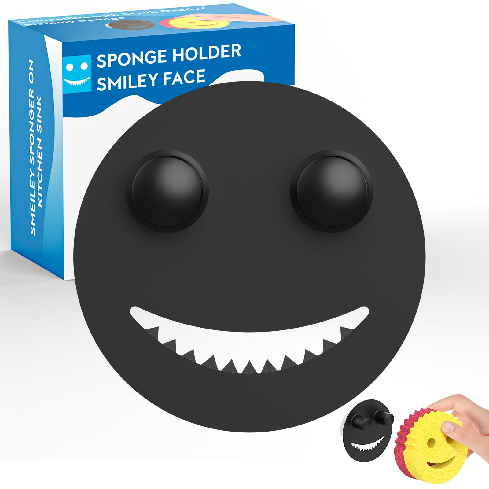 Sponge Holder for Kitchen Sink Smiley Face,Sink Caddy Organizer with Suction Cup Installation for Kitchen/Bathroom, Self Draining,Sponge Caddy for Holding Smiley Sponges (Sponges Not Included)