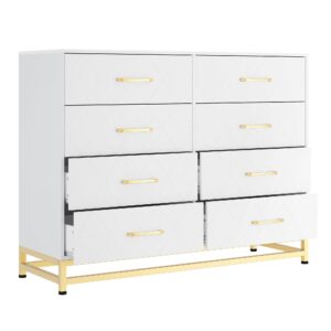 patikuin 8 dresser for bedroom wooden with 8 drawer, chest of drawers wide dresser with metal handle, white dresser for bedroom,living room,hallway and entryway