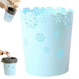 eioflia bins for bedrooms, waste paper bin, 7.5 inch plastic hollow waste paper basket, flower lace round waste bin for bedroom, bathroom, kitchen, and office m blue