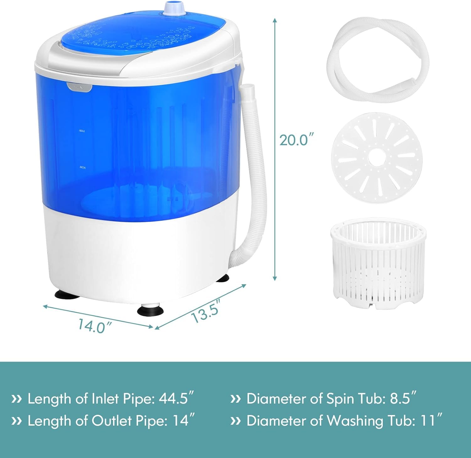 Mini Portable Washing Machine, 5.6 LBS Capacity Portable Washer and Spinner Combo with Spin Cycle Basket & Drain Hose, Semi-automatic Laundry Washer Machine for Apartment Dorm RV