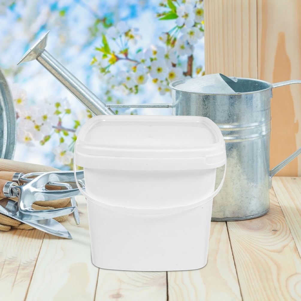 Cabilock 2pcs 5L White Plastic Bucket Square Bucket with Lid, White Utility Industrial Pail with Handle Oil Tub Container for Food Water Cleaning Storage