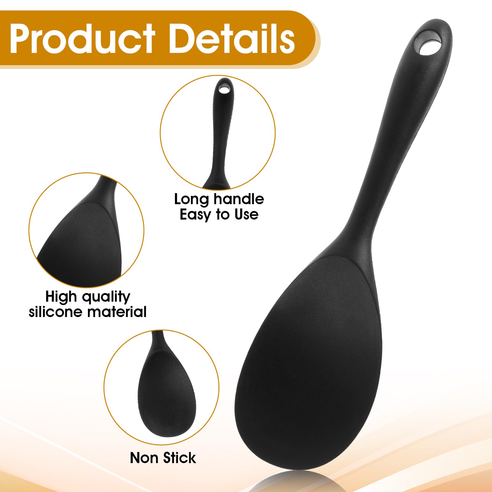 2Pcs Silicone Rice Scooper, 8.7 Inch Non-Stick Rice Paddle for Rice Mashed Potatoes, Heat Resistant Rice Paddle Spoon for Kitchen Cooking Serving Baking Stirring（Black）