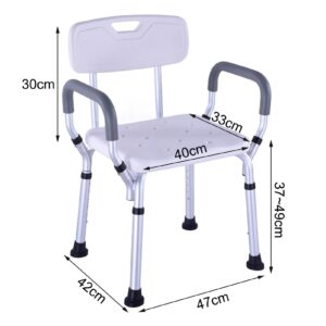 Elderly Assist Shower Chair Premium Shower Seat with Back Bath Chair Adjustable Hight, Lightweight Compact Bathtub Stool Bench for Adult Disabled, Max. 150kg