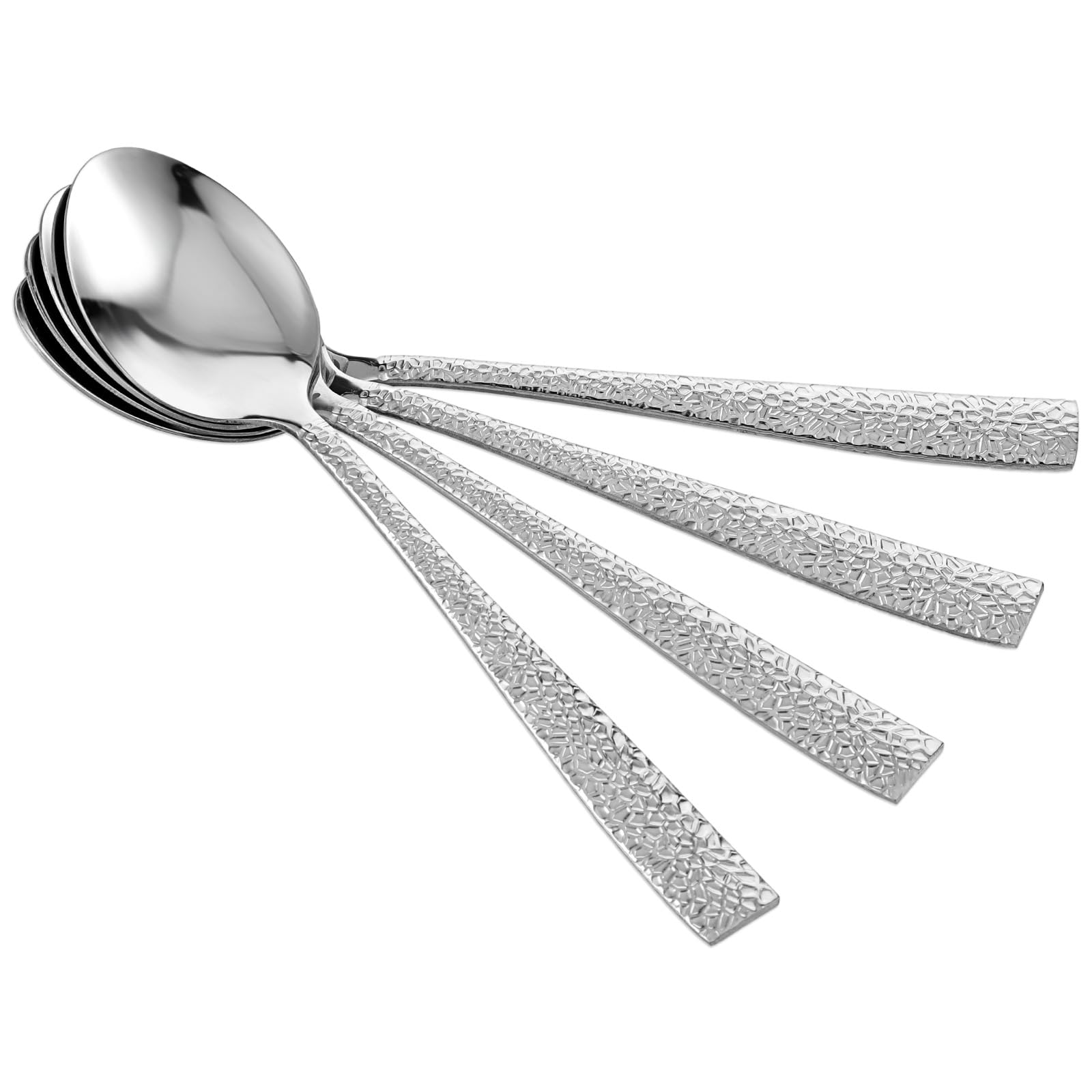 YUXIANLB 4 Pcs Hammered Dinner Spoons Set, Stainless Steel Teaspoons, Dessert Spoons with Squared Edge, Soup Spoons&Tablespoons for Home, Kitchen, Restaurant