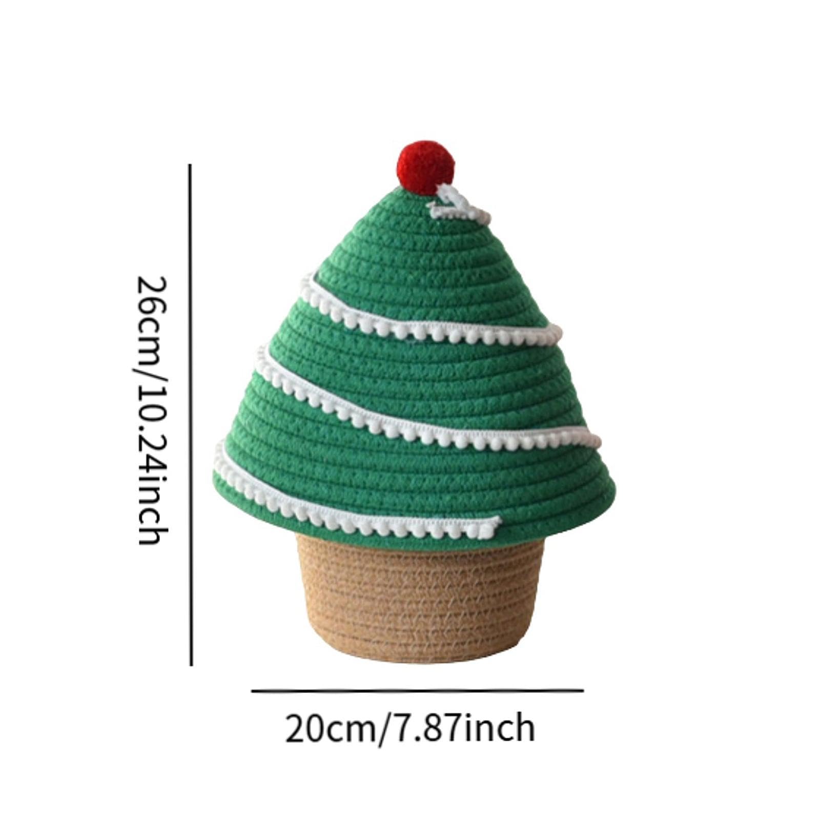 Storage Basket with Lid, Small Rope Basket with Lid, Christmas Tree Design Cotton Rope Woven for Bedroom, Desktop, Bedside, Green