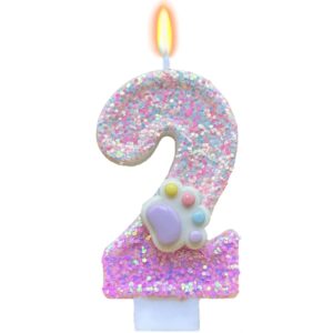 dog paw birthday candles numbers, pink number 2 candle for cake party supplies, 3 inch cake topper decorations, birthday decorations for kids (number 2, pink)