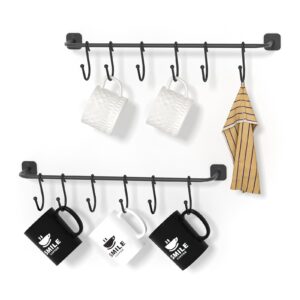 coffee cup holder with 12 mug hooks, mug racks wall mounted 2 pack, coffee mug organizer floating, mug shelf for wall, coffee cup display hanger pods holder, coffee bar accessories for kitchen black