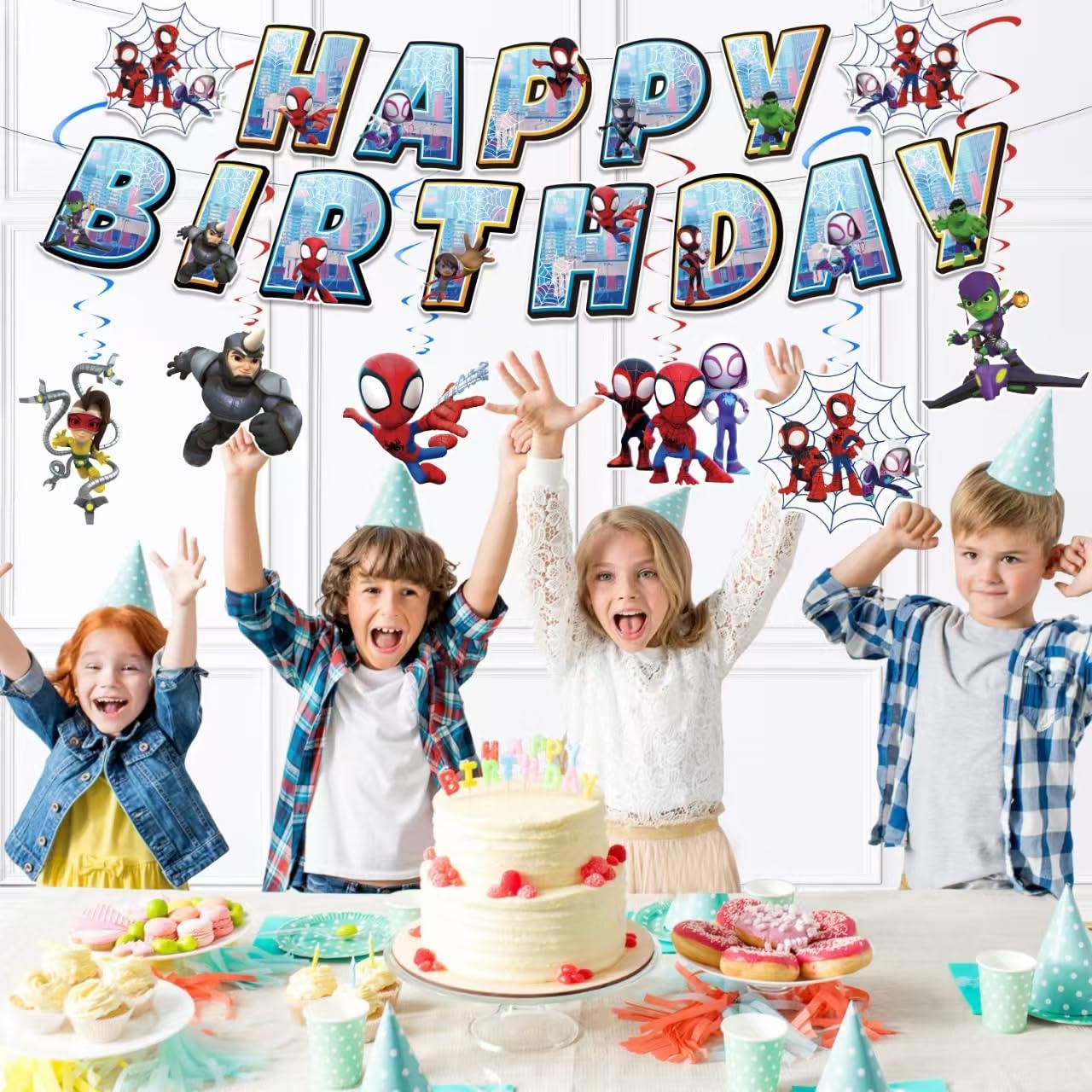 Spidey Birthday Party Decorations Happy Birthday Banner And Hanging Swirls For Birthday Party Supplies Party Decor