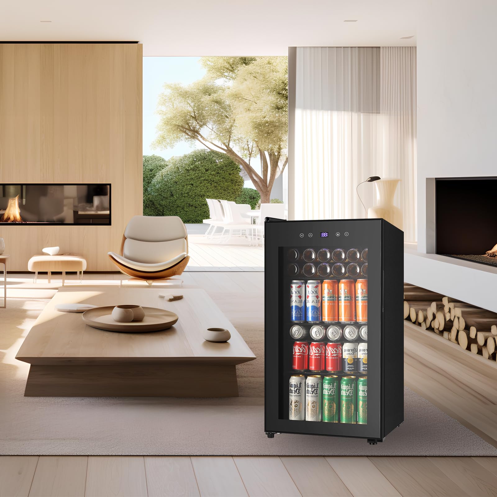 Saeoola Beverage Refrigerator and Cooler 3.4 Cu.ft Mini Fridge Glass Door,Digital Temperature Display for Soda,Beer or Wine for Home,Office or Bar with LED Light,Removable Shelves (Black)