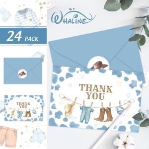 Whaline 24 Pack Cowboy Thank You Card Blue Cow Print Greeting Card with Envelope Sticker Cow Spot Blank Note Card for Baby Shower Party Invitation Supplies, 4 x 6 Inch