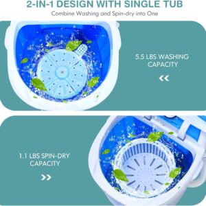 Mini Portable Washing Machine, 5.6 LBS Capacity Portable Washer and Spinner Combo with Spin Cycle Basket & Drain Hose, Semi-automatic Laundry Washer Machine for Apartment Dorm RV