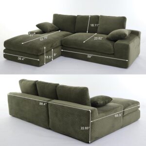 JURMALYN 98" Sectional Sofa Cloud Couch for Living Room Comfy Sectional Couch L-Shaped Sofa 3 Seat Foam Couch with Left Chaise Lounge, Deep Seat Sofa for Home Office, No Assembly, Green