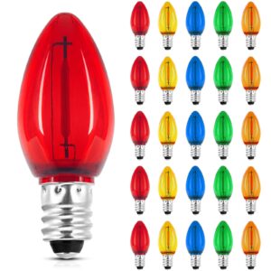 we charger c7 colored light bulbs, led night light bulbs multicolor 25 pack outdoor indoor string light replacement, e12 candelabra base bulbs shatterproof 0.6 watt