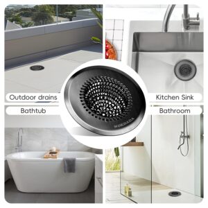 Bathtub Drain Hair Catcher, Wokdada Fast Drainage Shower Drain Hair Catcher, Reversible 304 Stainless Steel Drain Protector for Pop-Up and Regular Drains of Bathroom (Patented Product), Black