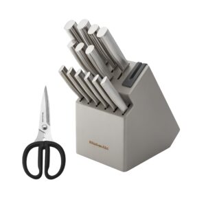 kitchenaid gourmet knife block set with built-in sharpener, 15-piece, stainless steel