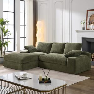 JURMALYN 98" Sectional Sofa Cloud Couch for Living Room Comfy Sectional Couch L-Shaped Sofa 3 Seat Foam Couch with Left Chaise Lounge, Deep Seat Sofa for Home Office, No Assembly, Green