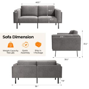 Fadware Loveseat Sofa, 59'' Small Couch for Bedroom Comfy Linen Love Seat, Modern 2-Seater Mini Love Seats Couches with Thickened Back Cushions for Small Spaces, Apartment, Dorm, Office, Grey