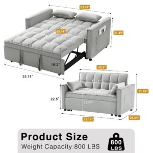 Wakefit 3 in 1 Convertible Sleeper Sofa Bed, Futon Couches for Living Room with Side Pocket | Adjustable Backrest | Velvet Fabric | Pull Out Couch | Small Loveseat | Sectional Sofa Bed(Grey)