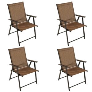 sjguoji patio folding chairs set of 4, outdoor lawn chairs with rustproof metal frame, portable dining chairs for porch, deck, garden, backyard, camping（brown）