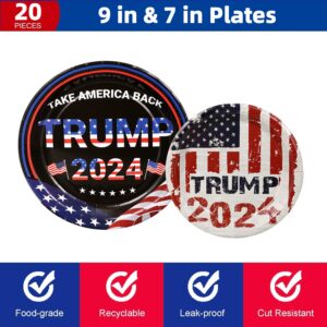 162CT President Trump 2024 Party Supplies Paper Plates Cups Straw Napkins Spoon Fork knives Tablecloth,Take America Back Disposable Party Plates for President Trump Party Decorations Serves 20 Guests