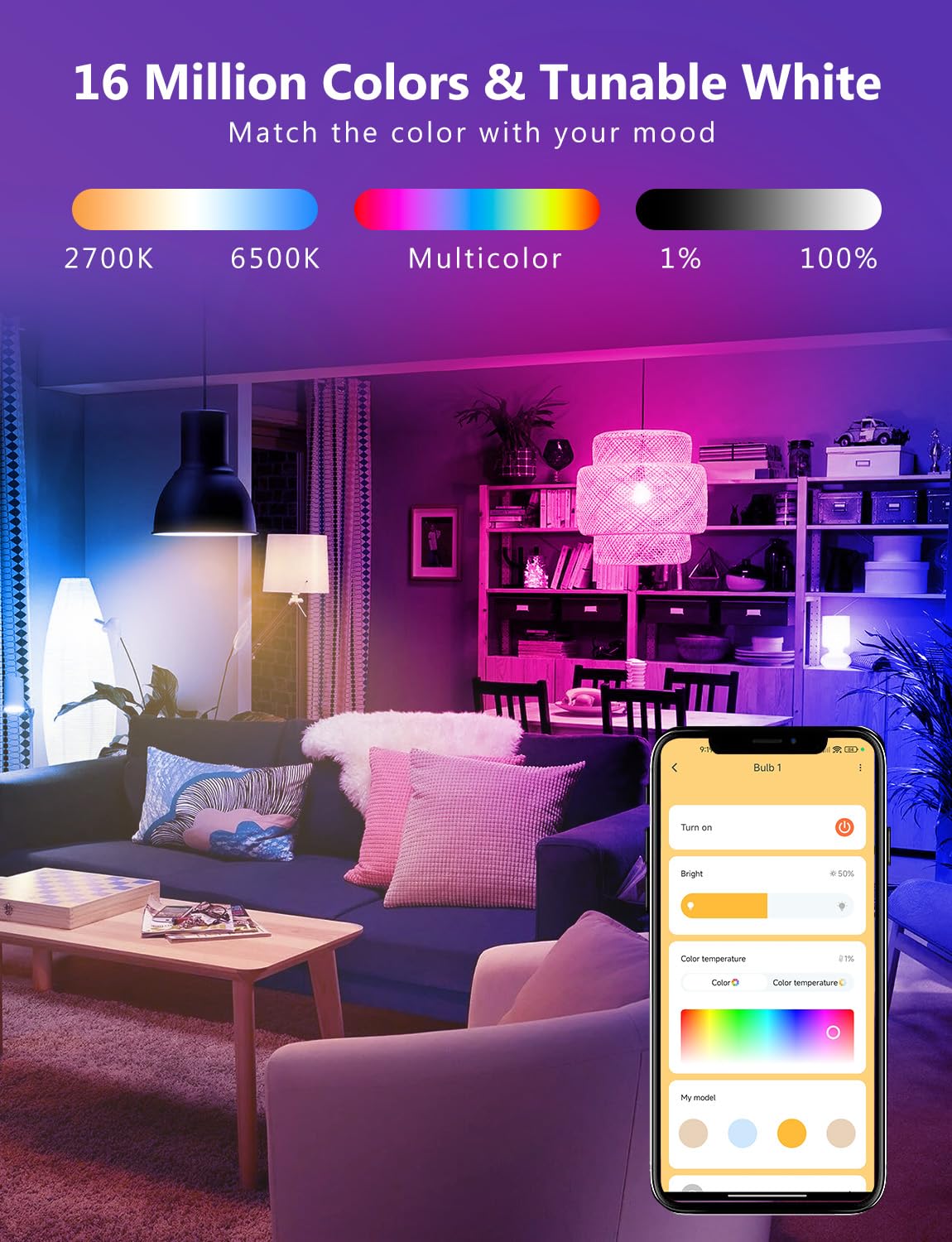 DAYBETTER Smart Light Bulbs, Alexa Light Bulbs, Smart Bulbs that Work with Alexa and Google Assistant, Color Changing Light Bulb, RGBCW WiFi & Bluetooth Dimmable LED Light Bulb, A19 E26 800LM, 10 Pack