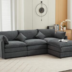 ANDORON Modular Sectional Couch, 101 Inches L Shaped Sofas for Living Room Convertible Couches with Removable Ottoman and Pillows for Small Space, Apartment Chenille Fabric (Dark Gray)