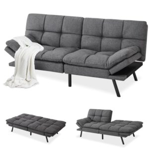 MUUEGM Futon Sofa Bed Small Sofa Loveseat Sleeper Sofa Leather Daybed, 71" Sofabed, Adjustable Back and Arm, 2 Seater Futon Couch for Living Room, Office, Dormitory, Apartment, Bedroom, Dark Grey