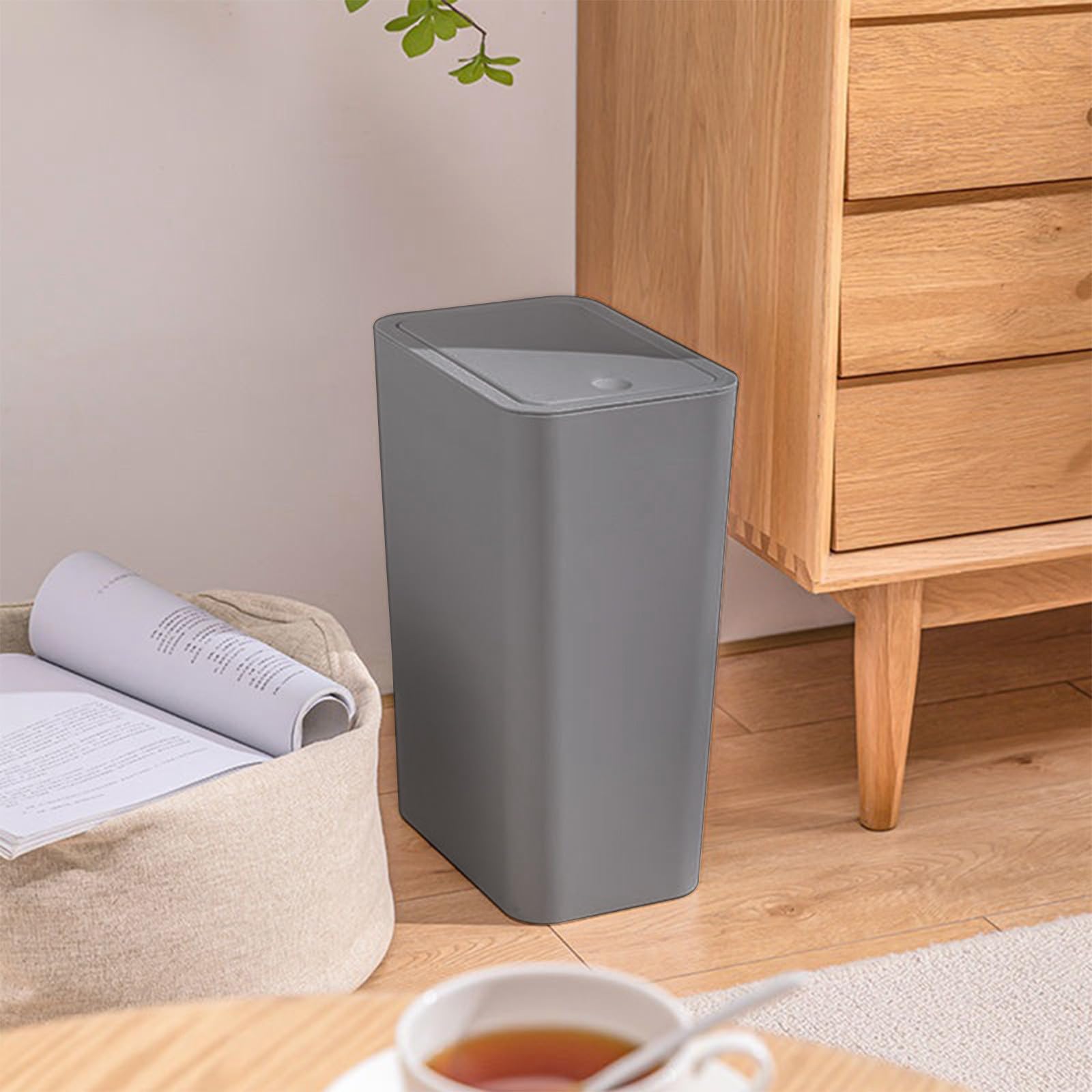 Bathroom Trash Can with Lid, Small-Size Garbage Can with Press Lid, Plastic Wastebasket with Popup Lid, Small Trash Bins for Toilet, Office, Bedroom, Living Room Day Use