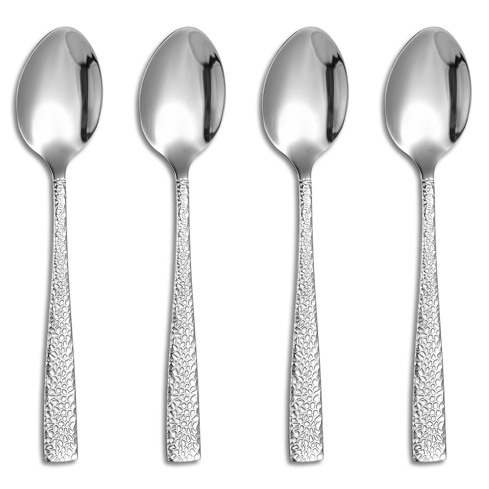 YUXIANLB 4 Pcs Hammered Dinner Spoons Set, Stainless Steel Teaspoons, Dessert Spoons with Squared Edge, Soup Spoons&Tablespoons for Home, Kitchen, Restaurant