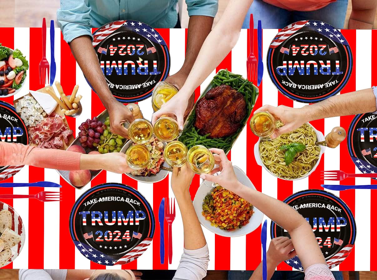 162CT President Trump 2024 Party Supplies Paper Plates Cups Straw Napkins Spoon Fork knives Tablecloth,Take America Back Disposable Party Plates for President Trump Party Decorations Serves 20 Guests