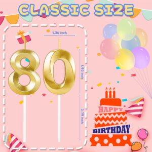 80th Birthday Candles for Cake,Gold Number Candles for Happy Birthday Cake Toppers,Birthday Decorations for Women Men Party Anniversary Wedding