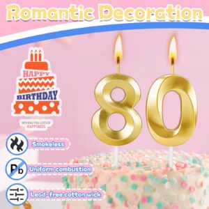 80th Birthday Candles for Cake,Gold Number Candles for Happy Birthday Cake Toppers,Birthday Decorations for Women Men Party Anniversary Wedding