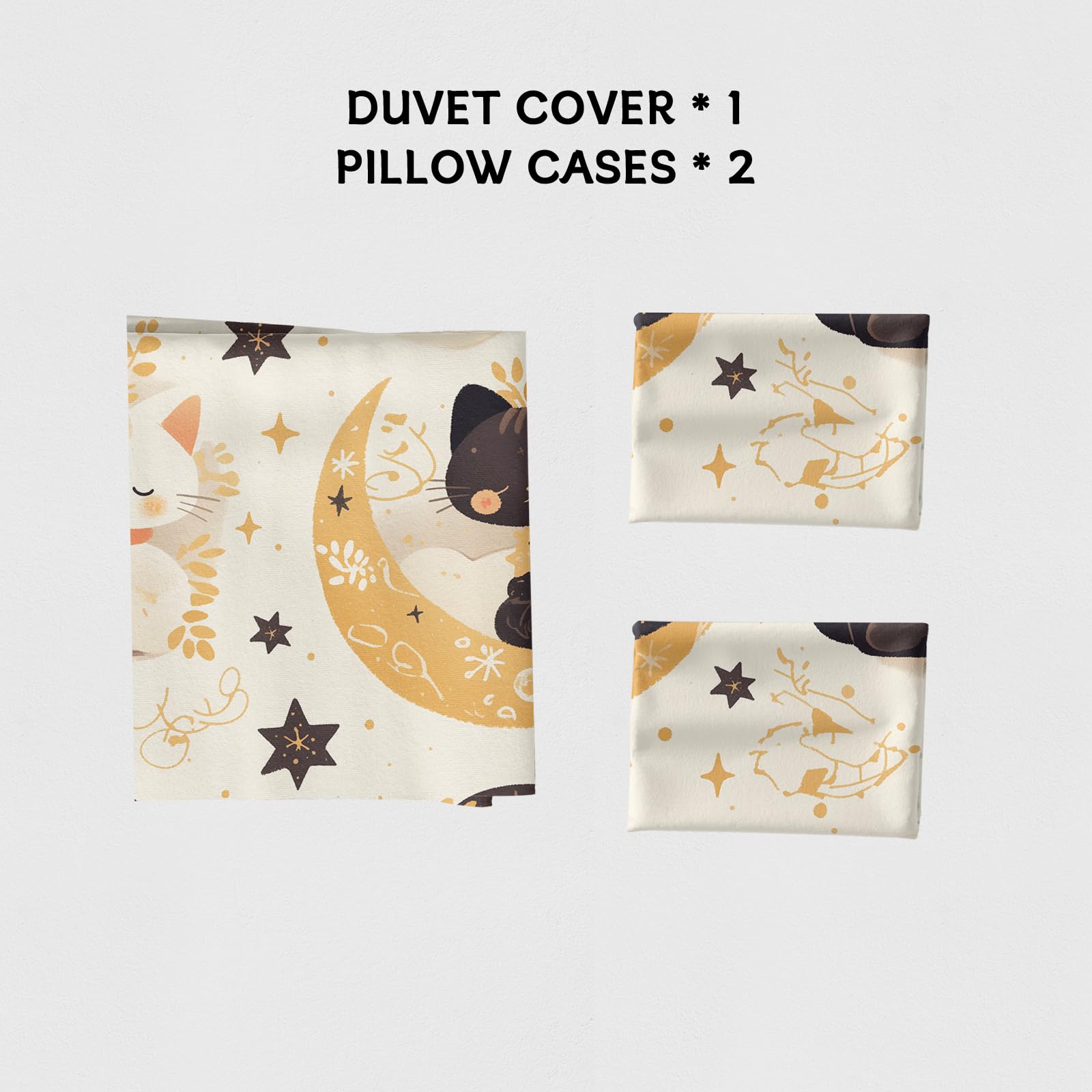 Lokaluo Cats Duvet Cover King Size 3D Printed Little Kitty King Duvet Cover Set Black Cat Starlight Moon Stars Floral Bedding Set Room Decor All Season 3 Pcs Comforter Cover with 2 Pillowcases