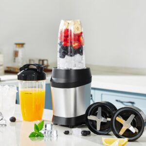 Prolixity 1200w Smoothie Blender - Personal Blender for Frozen Fruit & Ice Crush with 2 Sharp 6-Fin Blades, Portable Smoothie Blenders with 14oz, 24oz, 29oz Easy Go Cups for Nutritious Juices,Silver