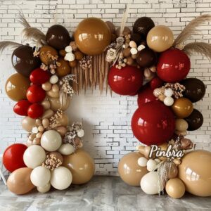 Fall Balloon Garland Double Stuffed Dark Brown Burgundy Red Balloons Nude Beige Tan Balloons Sand White Apricot Balloon Arch Kit For Birthday Western Cowboy Farm Halloween Autumn Party Decorations