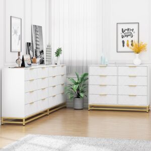 Patikuin 8 Dresser for Bedroom Wooden with 8 Drawer, Chest of Drawers Wide Dresser with Metal Handle, White Dresser for Bedroom,Living Room,Hallway and Entryway