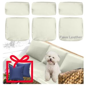 6p patio cushion covers anti cat scratch leather outdoor cushion cover replacement 100% waterproof with zipper for 3pcs patio furniture set,slipcovers for outdoor furniture cushions cream,cover only