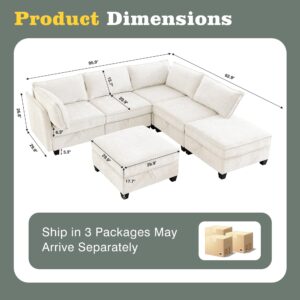 YMXLTD L Shaped Couch with Storage, Modular Sectional L Sleeper Sofa Cama Moderno Sets for Home Living Room, Lounge Sofa Couch Sectional Convertible for Bedroom, Office - Cloud Couch/Beige Couch