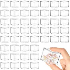 almoxvye 48 pcs clear acrylic boxes, small plastic square cube with lid, 2.2 x 2.2 x 2.2 inch mini acrylic containers for candy pill and tiny jewelry, artwork display