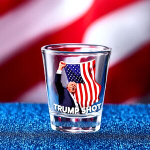 Trump Shot Glass 1.5 oz Heavy Base Shot Glass, Tequila Shot Glass Perfect for Patriotic Celebrations and Political Enthusiasts, Espresso Shot Glass for Vodka, Whiskey, Spirits & Liquors