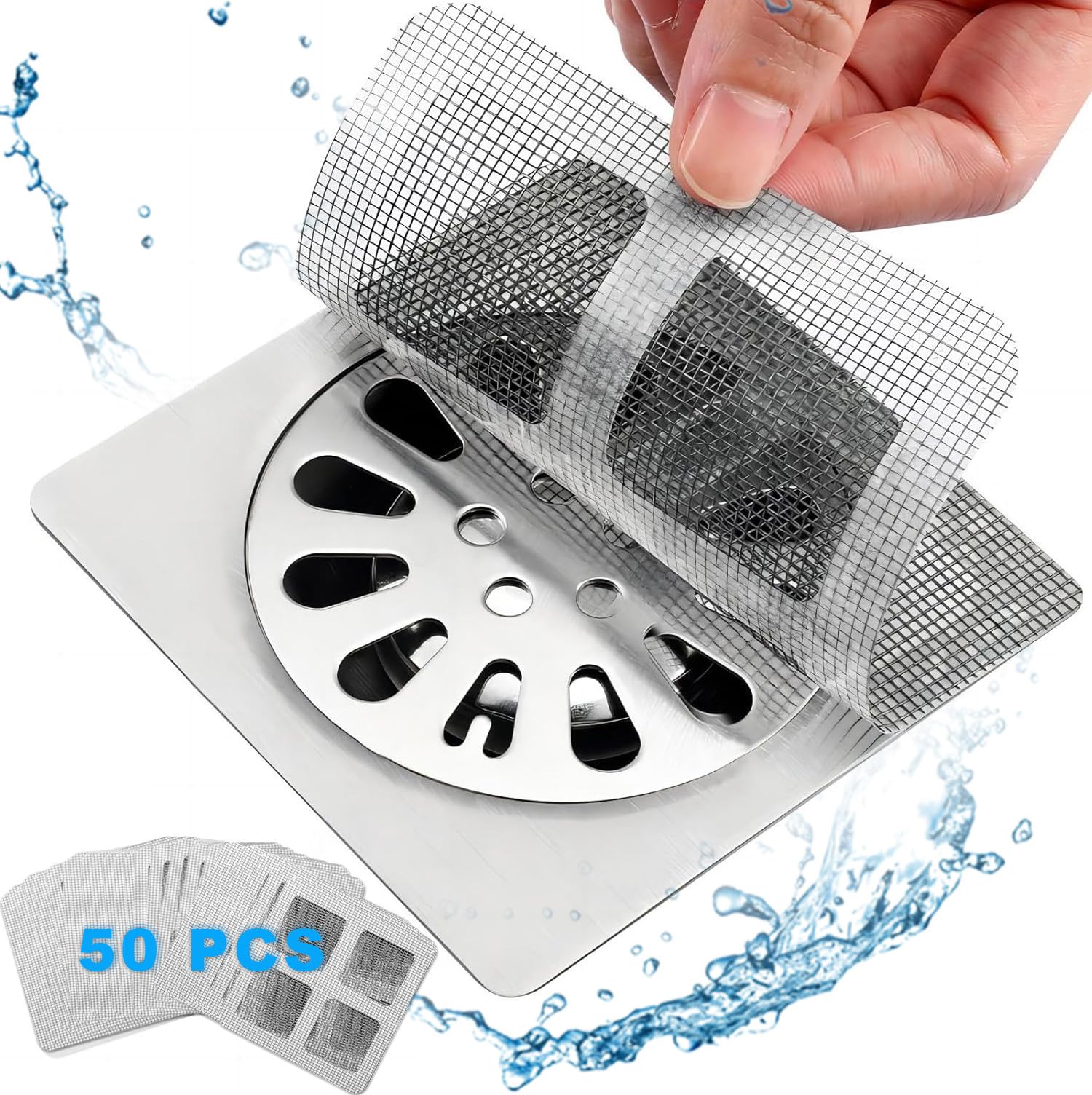 50Pack Disposable Shower Drain Hair Catcher,Easy to Install and Clean Suit for Bathroom,Bathtub,Kitchen Sink, 4" X 4" Square Drain Cover