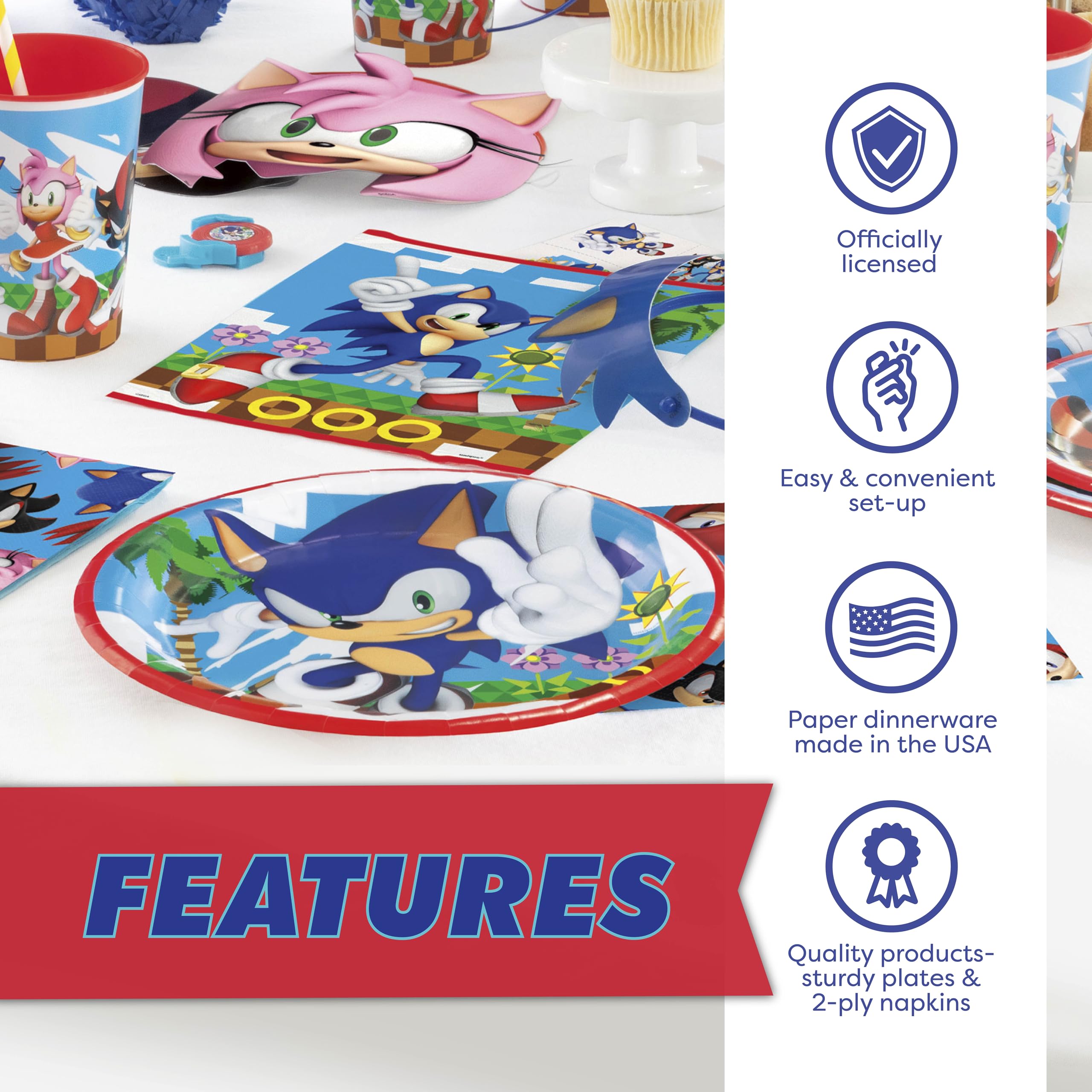 Sonic Birthday Party Decorations, Sonic Tablecloth, Sonic Plates and Napkins for 16 | Sonic Party Decorations | Officially Licensed