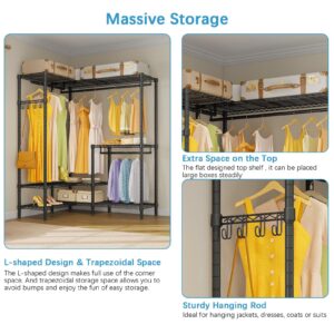 VIPEK L3 Clothing Rack, L Shaped Heavy Duty Garment Rack for Hanging Clothes, Corner Clothes Rack, Freestanding Closet System with Adjustable Shelves & Hang Rods & Side Hooks, Max Load 950lbs, Black