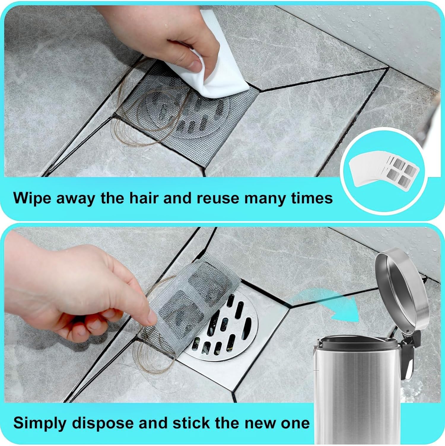 50Pack Disposable Shower Drain Hair Catcher,Easy to Install and Clean Suit for Bathroom,Bathtub,Kitchen Sink, 4" X 4" Square Drain Cover